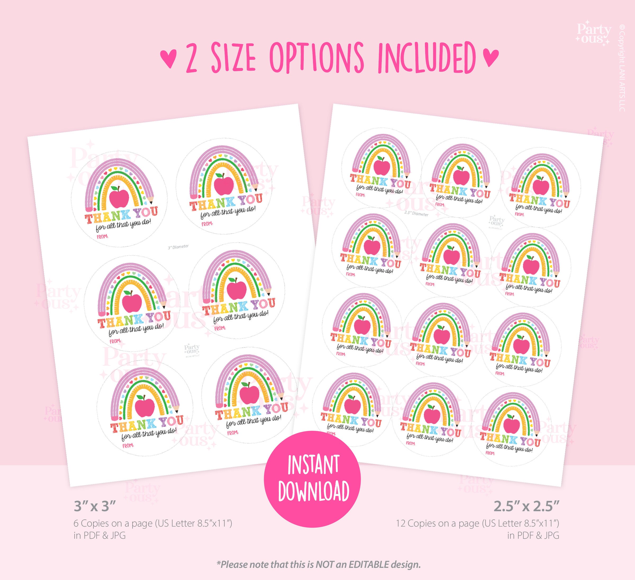 Teacher Appreciation Week Gift Tags Thank You Teacher Rainbow Tag ...