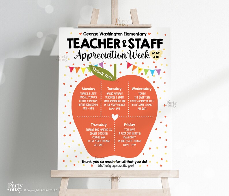 Editable Teacher Appreciation Week Itinerary Poster Teachers Staff ...