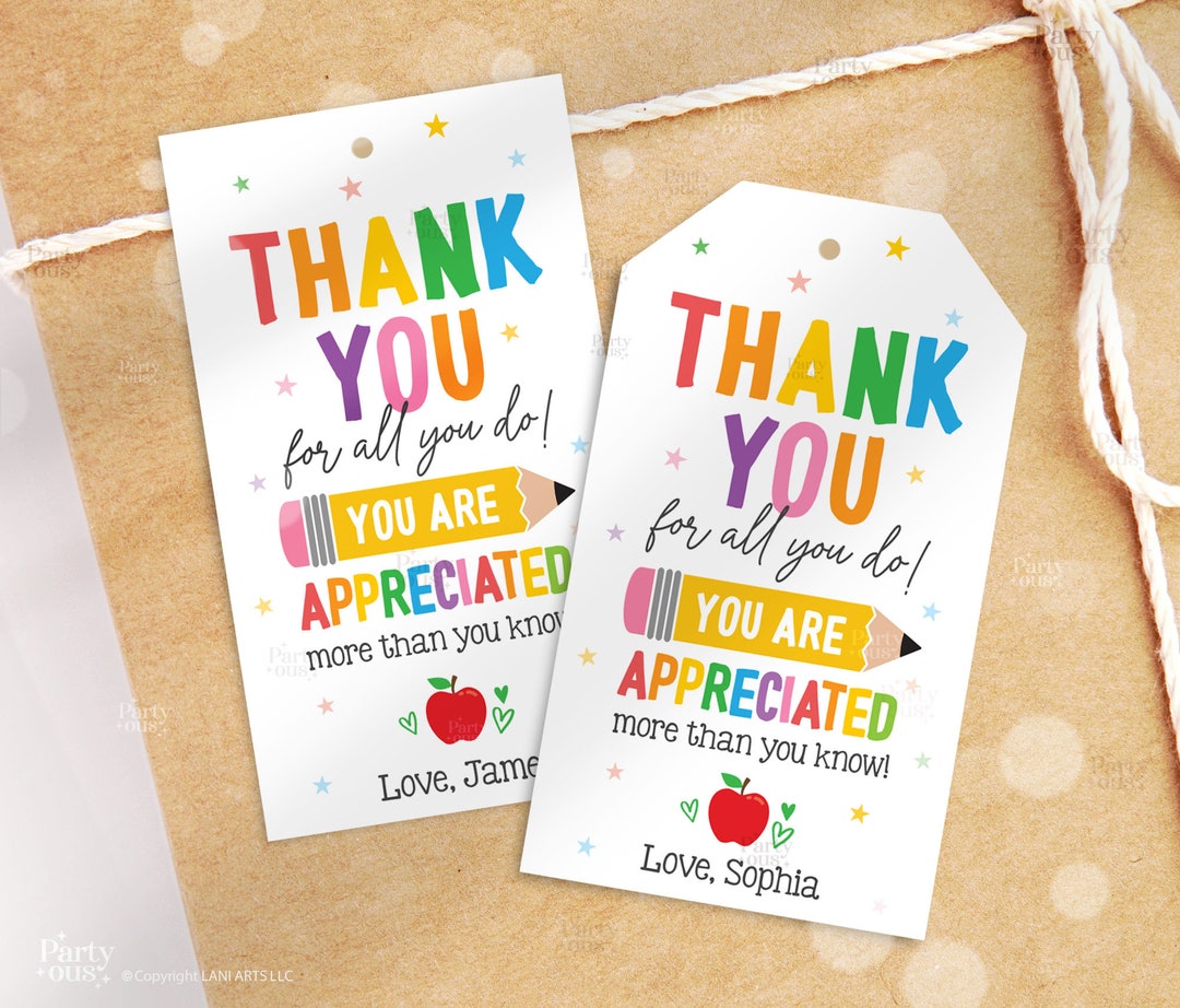Editable Teacher Appreciation Week Gift Tags Thank You Teacher Gift Tag ...