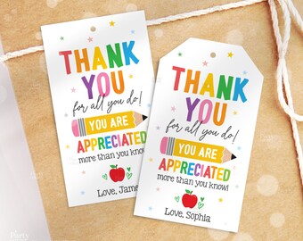 Teacher Appreciation Week Gift Tags Thank You Teacher Rainbow Tag ...
