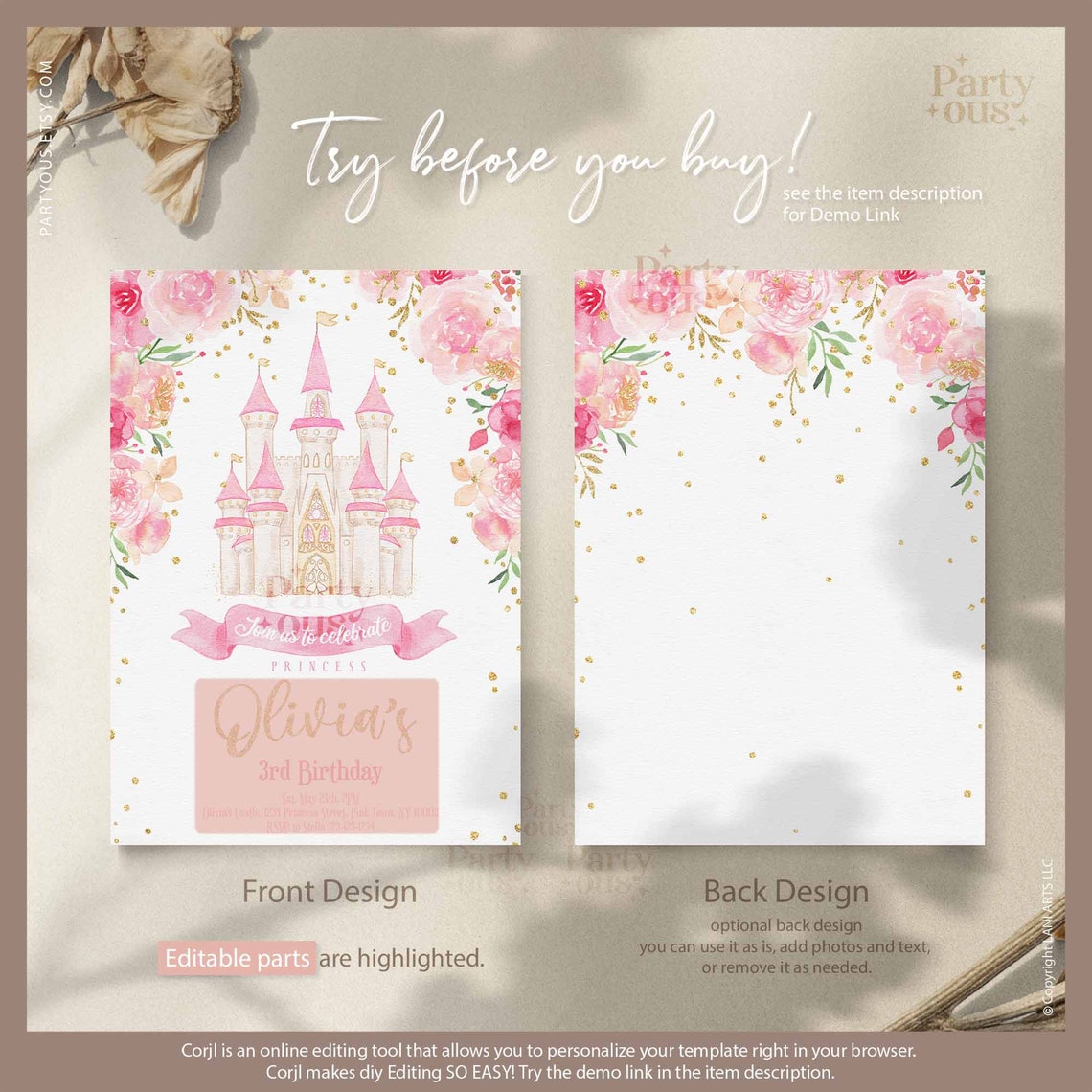 Editable Princess Birthday Invitation Princess Invitation - Etsy
