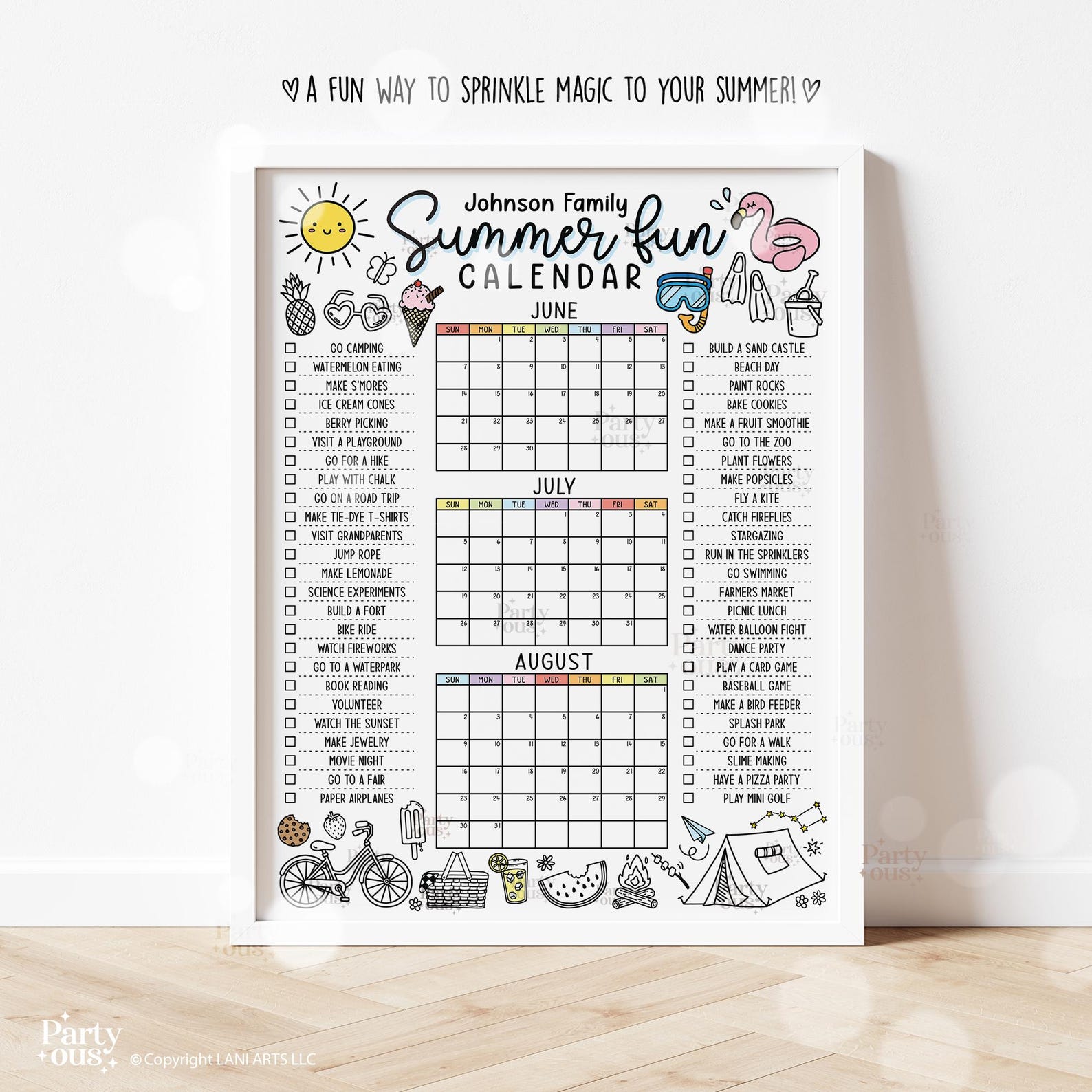 Editable Summer Calendar Coloring Poster Printables Family Summer Fun ...