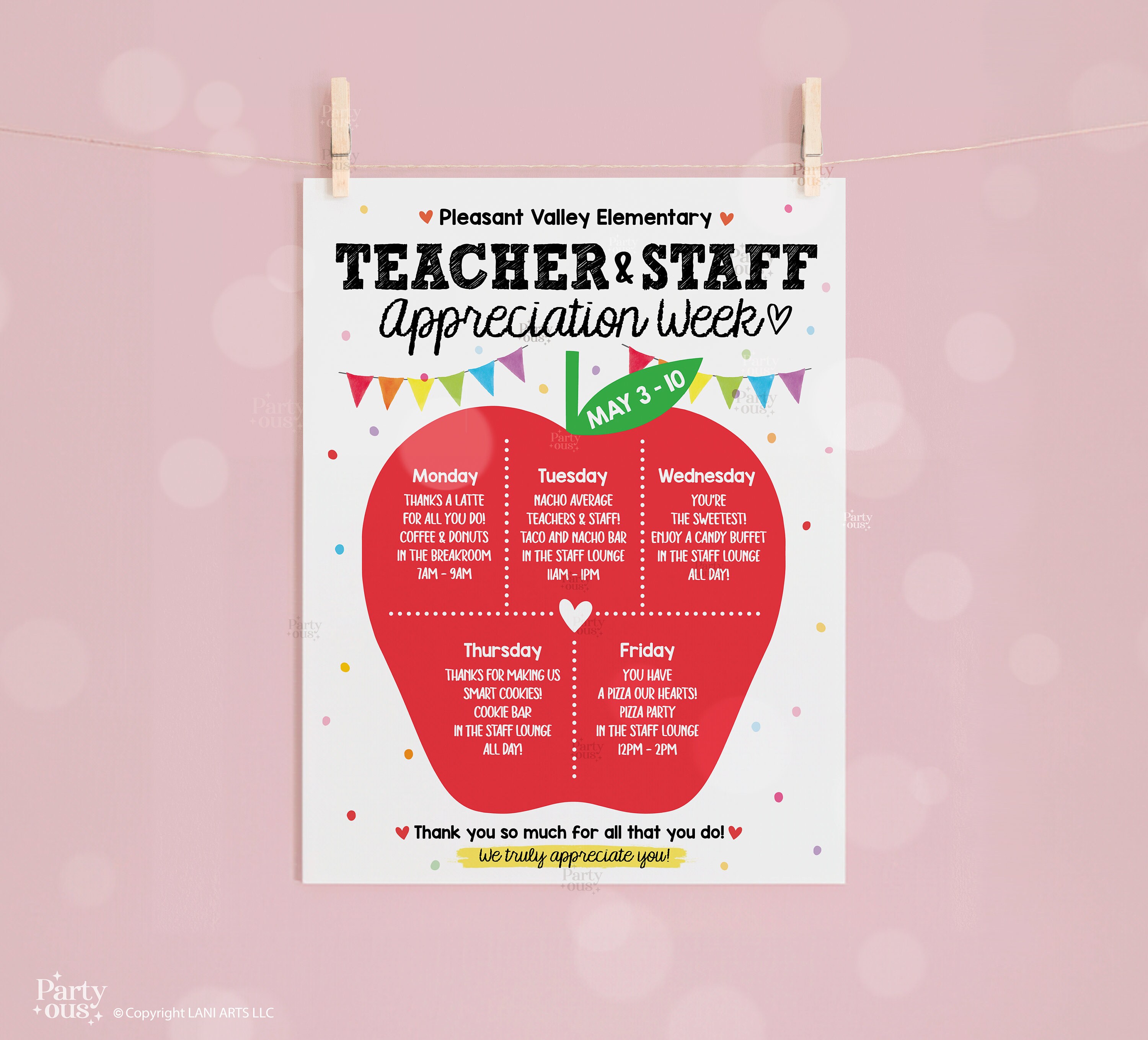 Editable Teacher Appreciation Week Itinerary Poster Teachers Staff ...