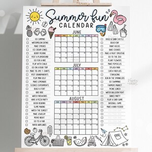 Printable Summer Calendar Poster Summer Fun Family Planner Checklist ...
