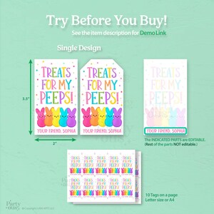 Editable Easter Gift Tags Treats for My Peeps Easter Basket Treat Tag ...