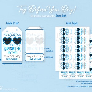 Editable Heart Sunglasses Valentines Day Gift Tag Boy Valentine Tags ...