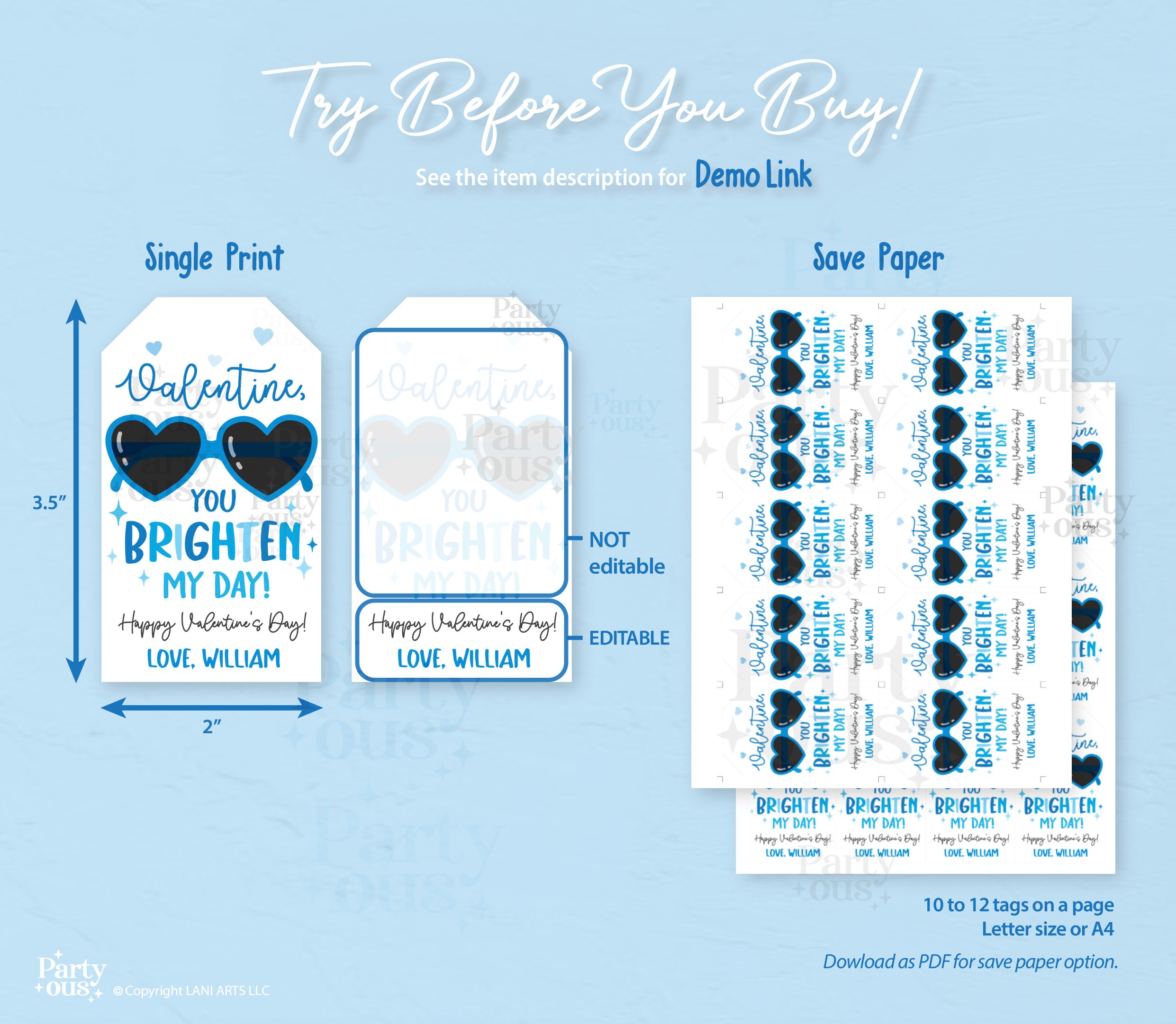 Editable Heart Sunglasses Valentines Day Gift Tag Boy Valentine Tags ...