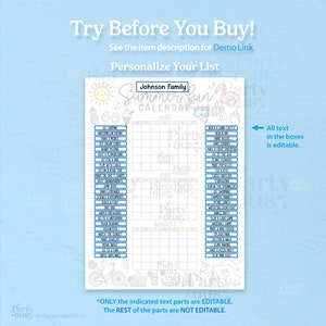 Editable Summer Calendar Coloring Poster Printables Family Summer Fun ...