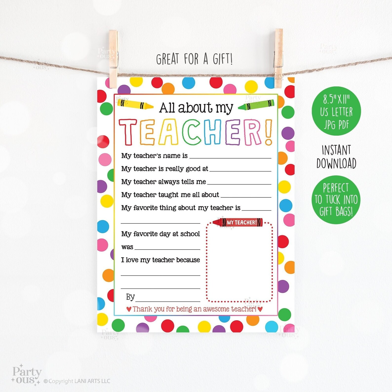 Teacher Appreciation Week Printable Teacher Appreciation Gift Thank You ...