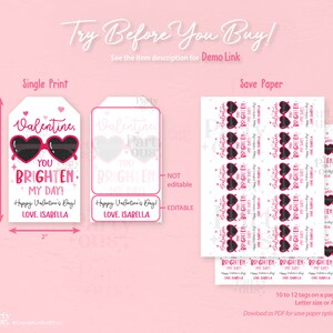 Editable Heart Sunglasses Valentines Day Gift Tag Valentine Tags Class ...