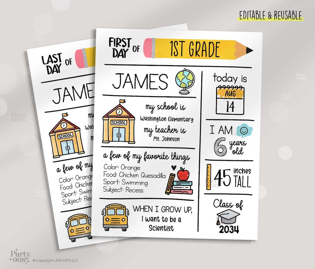 Editable Back to School Sign First Day of School Sign Printable ...