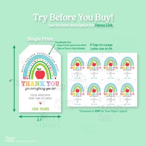 Editable Teacher Appreciation Week Gift Tags Thank You Teacher Gift Tag ...