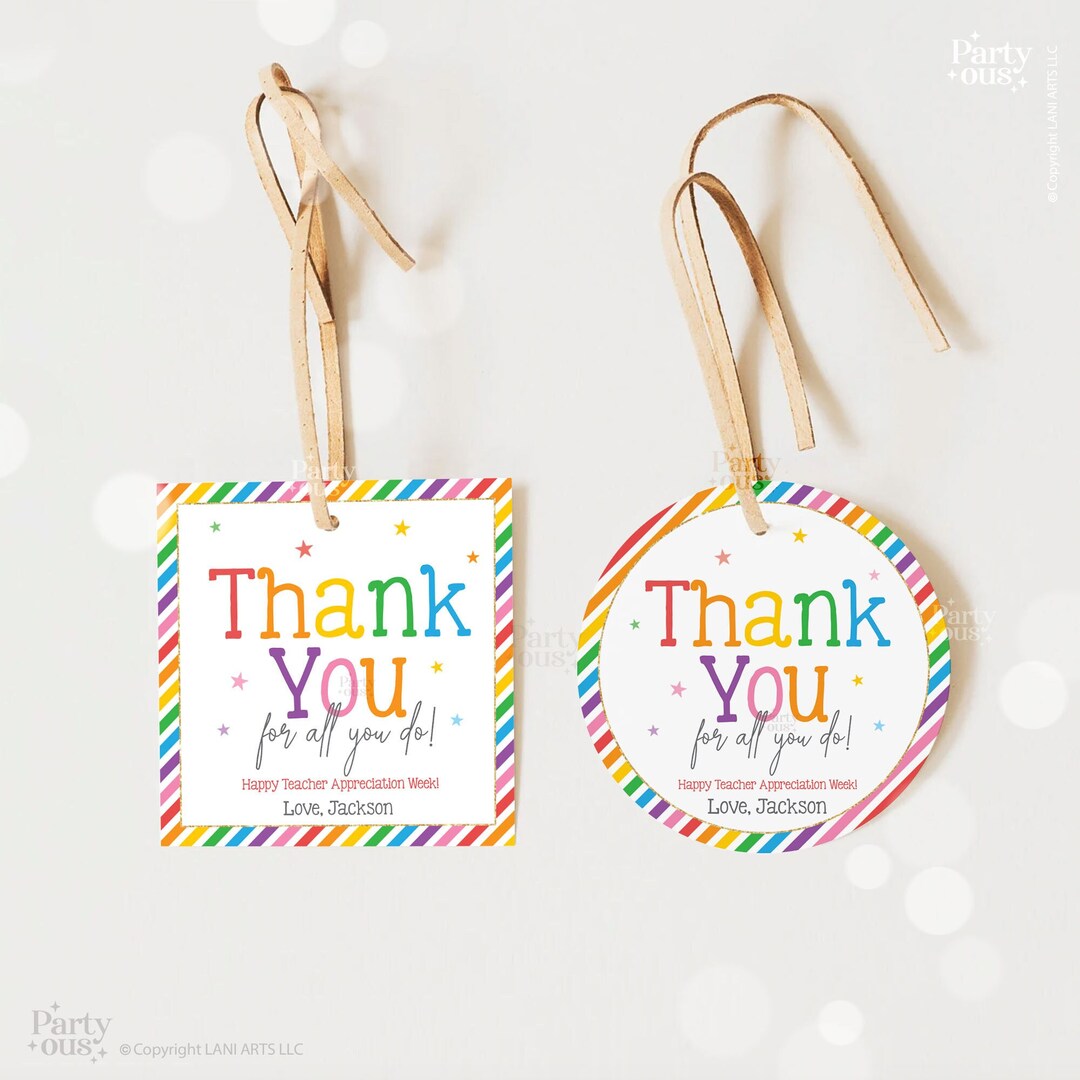 Editable Teacher Appreciation Week Gift Tags Thank You Teacher - Etsy