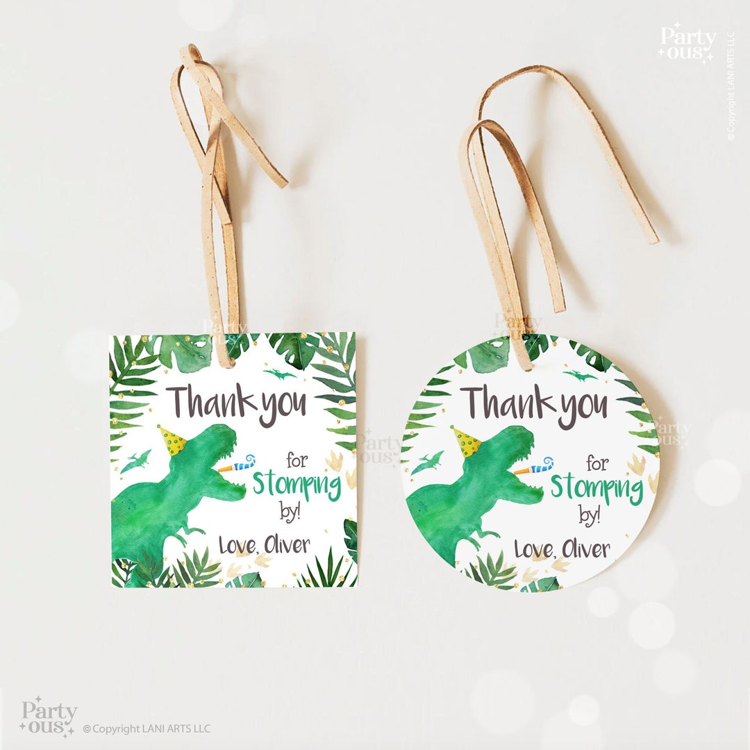 Editable Dinosaur Birthday Favor Tags Dino Party Gift Tags Thank You ...