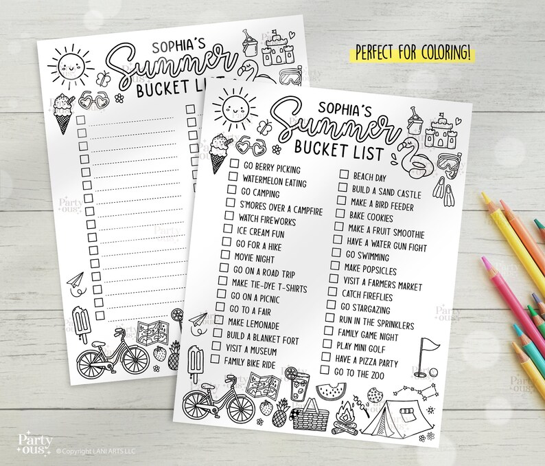 Editable Summer Bucket List Summer Fun Family Checklist Custom to Do ...