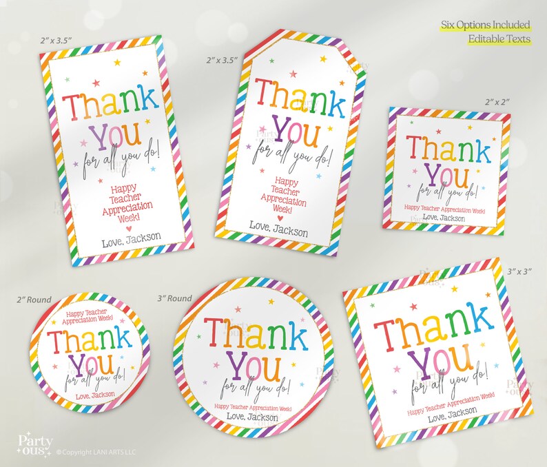 Editable Teacher Appreciation Week Gift Tags Thank You Teacher Gift Tag ...