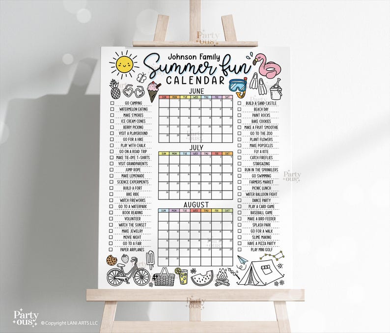 Editable Summer Calendar Coloring Poster Printables Family Summer Fun ...