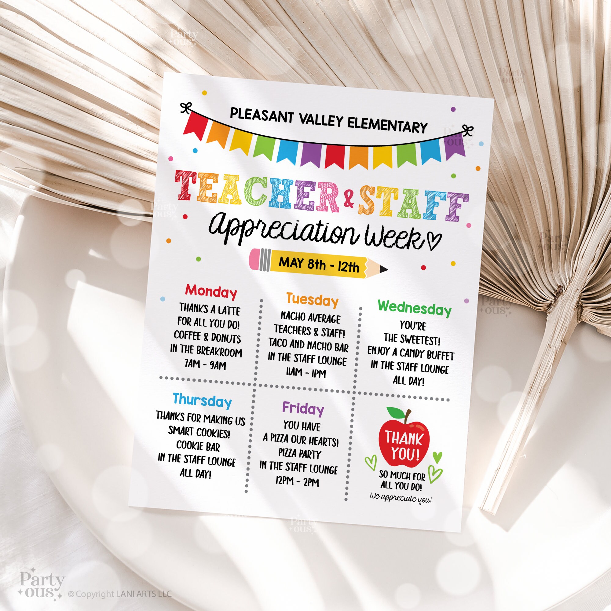 Editable Teacher Appreciation Week Itinerary Poster Teachers Staff ...