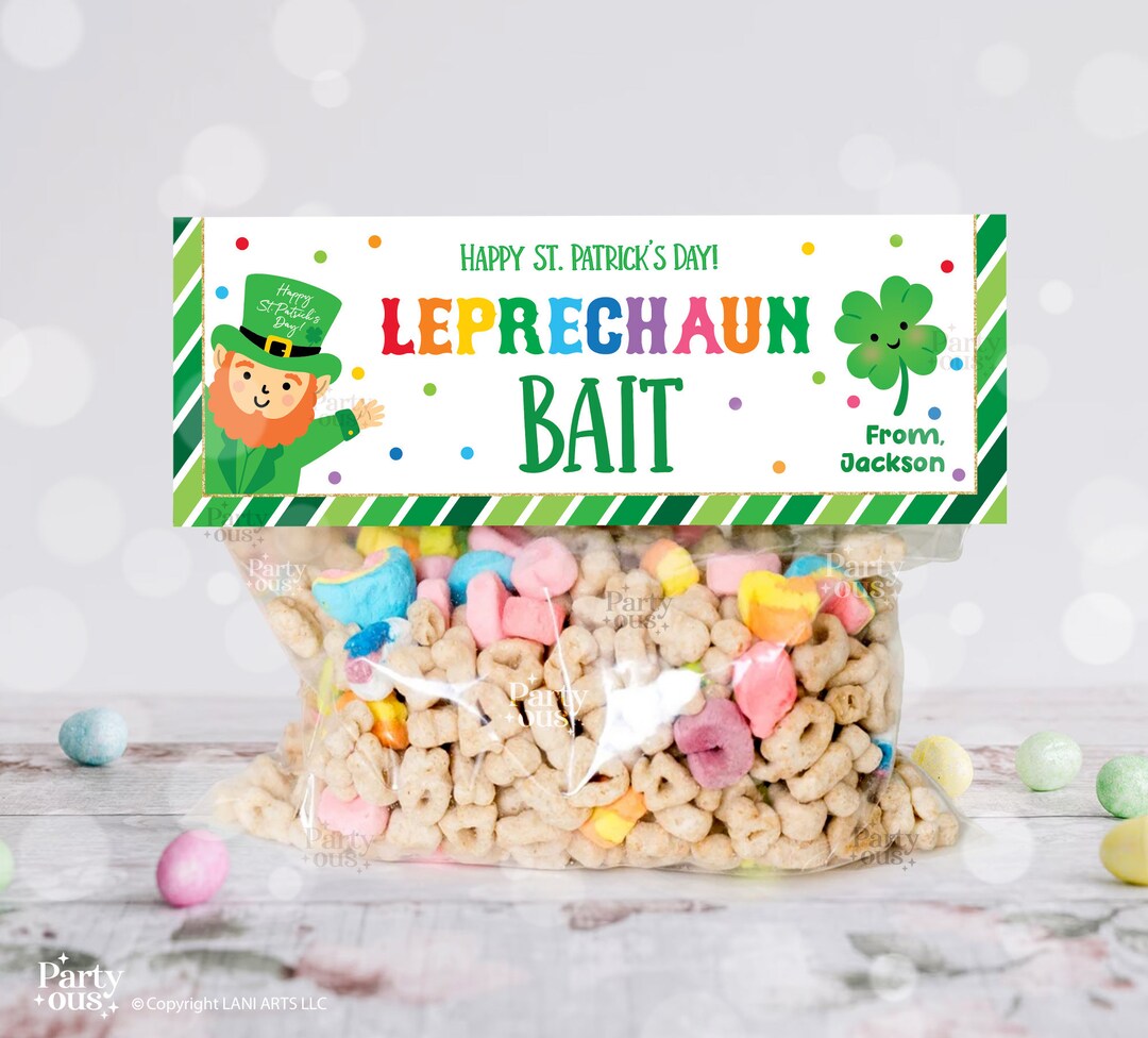 Editable St. Patrick's Day Bag Topper Leprechaun Bait Treat Gift Tags ...