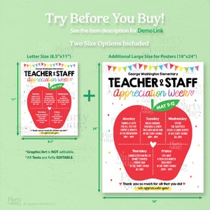 Editable Teacher Appreciation Week Itinerary Poster Teachers Staff ...