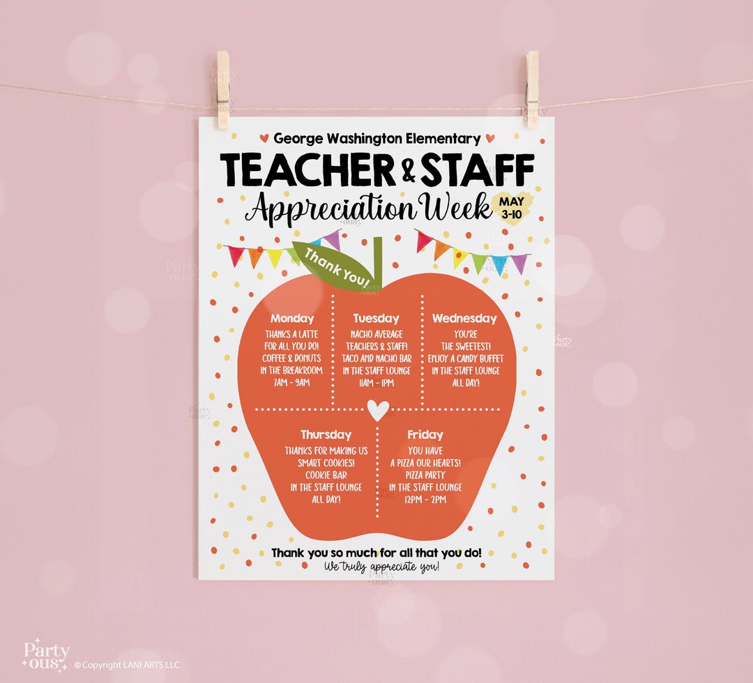 Editable Teacher Appreciation Week Itinerary Poster Teachers Staff ...