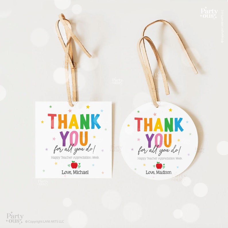Editable Teacher Appreciation Week Printable Gift Tags Thank You ...