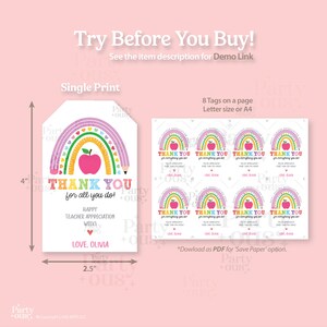 Editable Teacher Appreciation Week Gift Tags Thank You Teacher Gift Tag ...