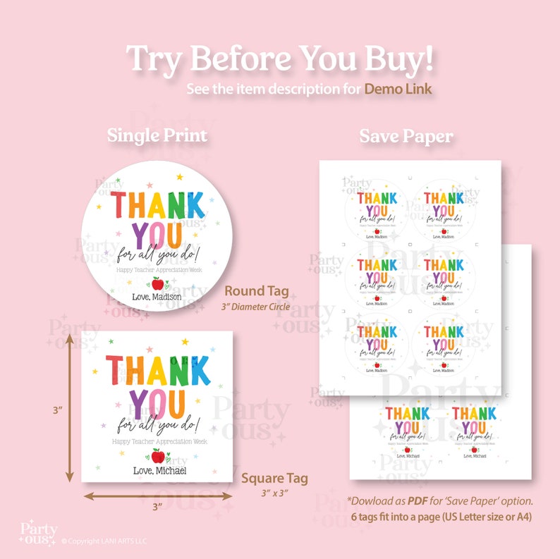Editable Teacher Appreciation Week Printable Gift Tags Thank You ...