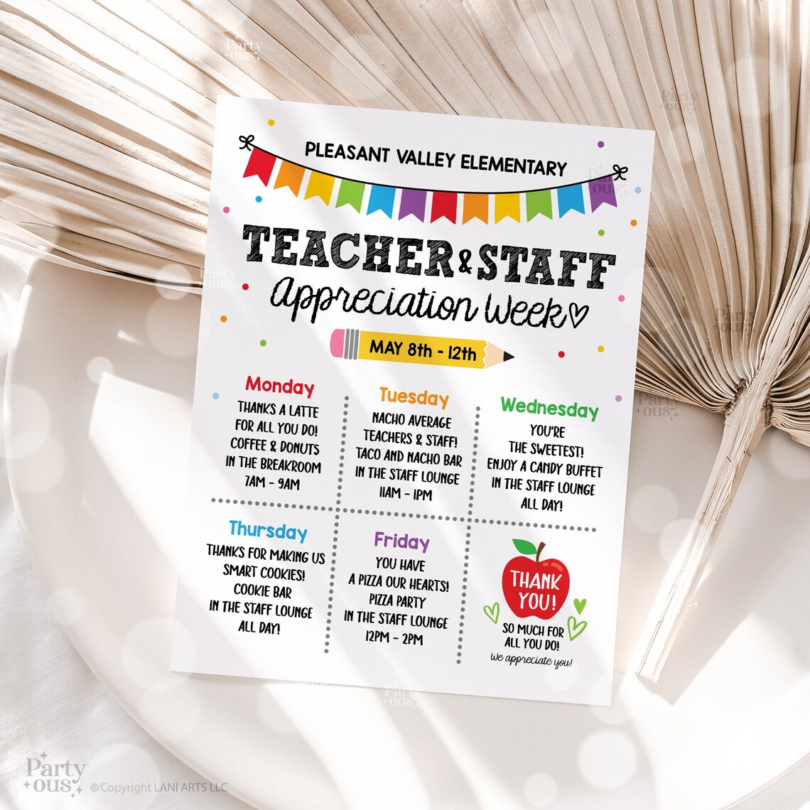 Editable Teacher Appreciation Week Itinerary Poster Teachers Staff ...