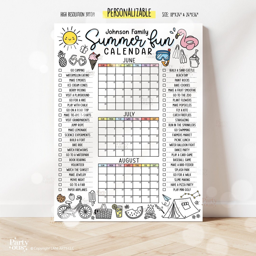 Editable Summer Calendar Coloring Poster Printables Family Summer Fun ...