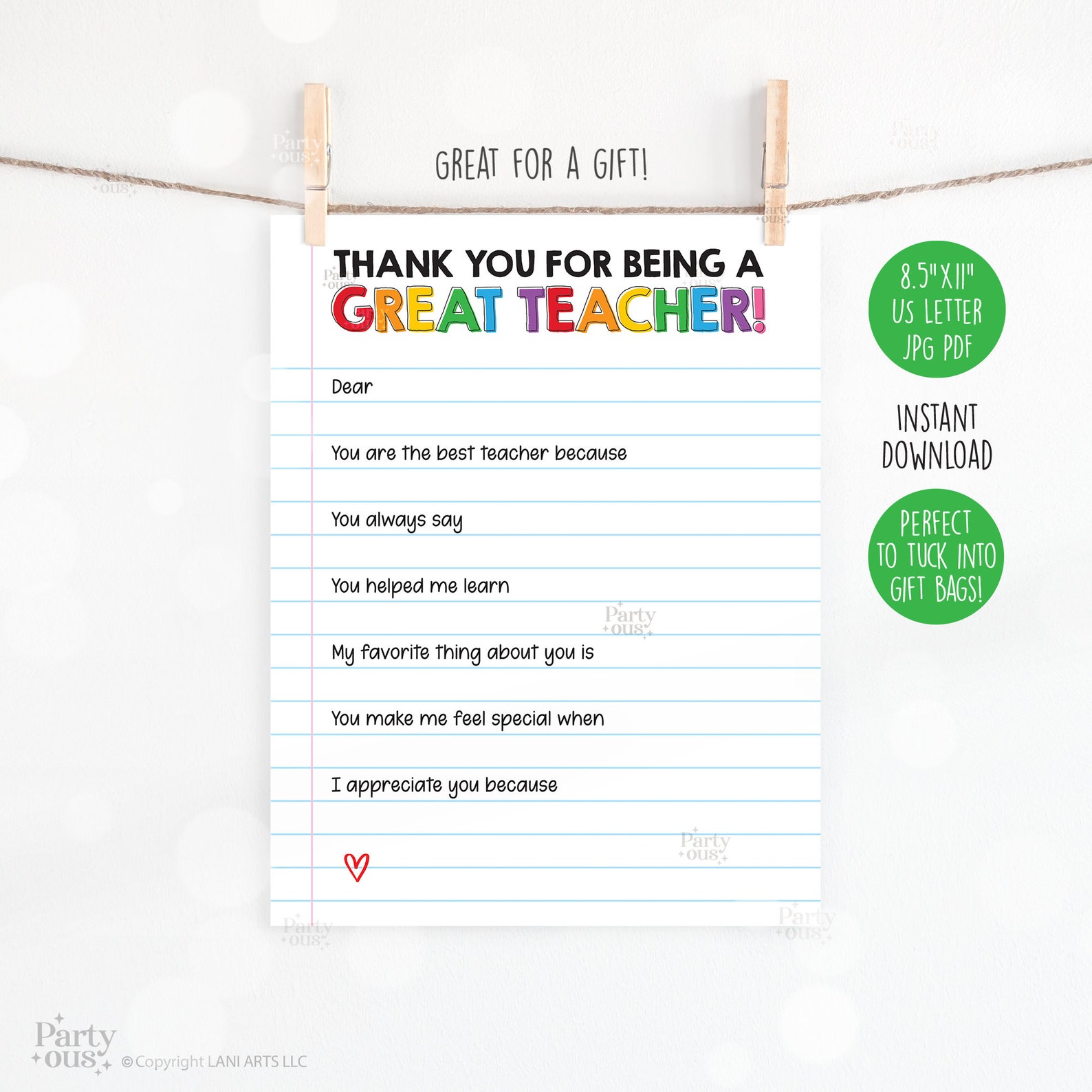 Teacher Appreciation Week Printable Teacher Appreciation Gift Thank You ...