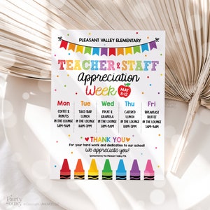 Editable Teacher Appreciation Week Itinerary Poster Teachers Staff ...