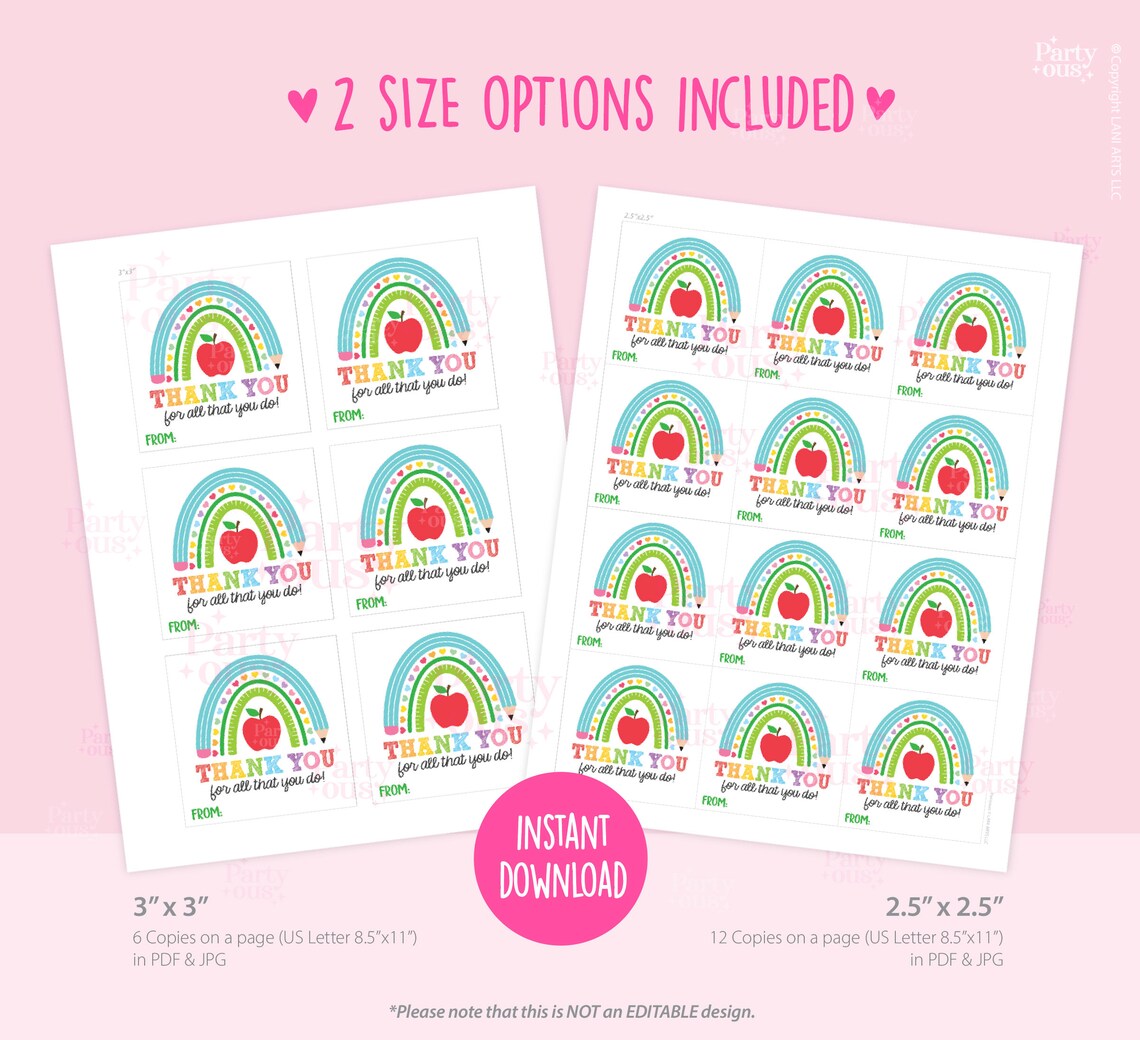 Teacher Appreciation Week Gift Tags Thank You Teacher Rainbow Tag ...
