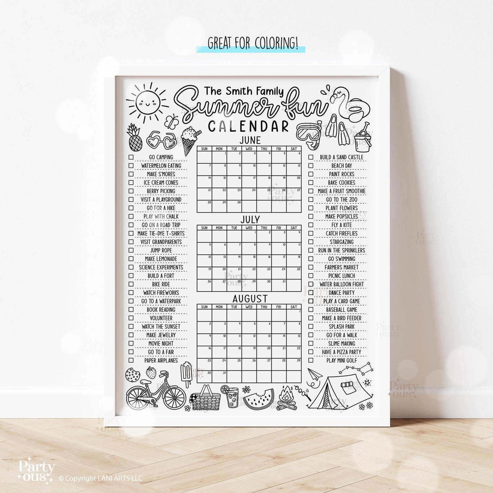 Editable Summer Calendar Poster Printables Family Summer Fun Bucket ...