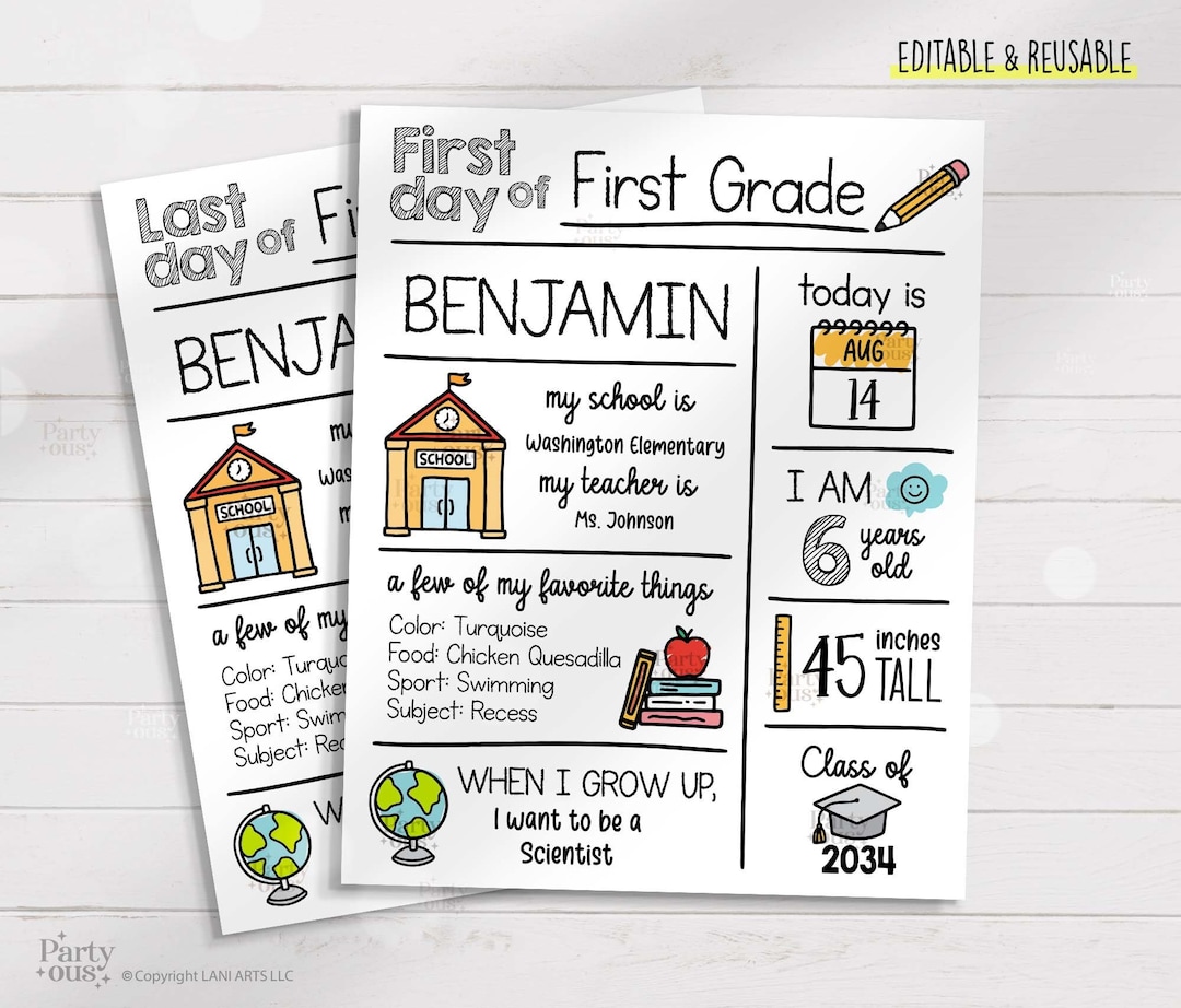 Editable Back to School Sign First Day of School Sign Printable ...