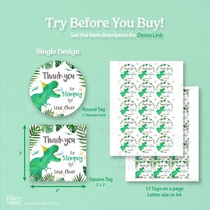 Editable Dinosaur Birthday Favor Tags Dino Party Gift Tags Thank You ...
