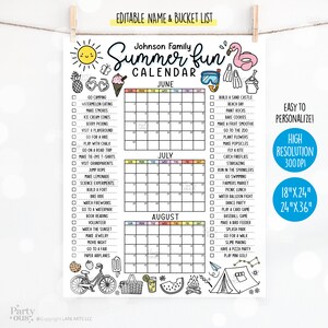 Editable Summer Calendar Coloring Poster Printables Family Summer Fun ...