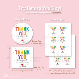 Editable Teacher Appreciation Week Printable Gift Tags Thank You ...