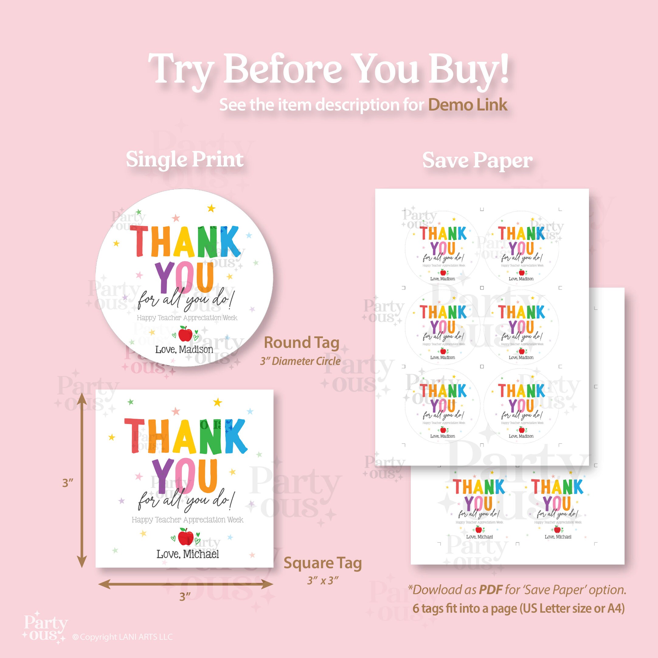 Editable Teacher Appreciation Week Printable Gift Tags Thank You ...