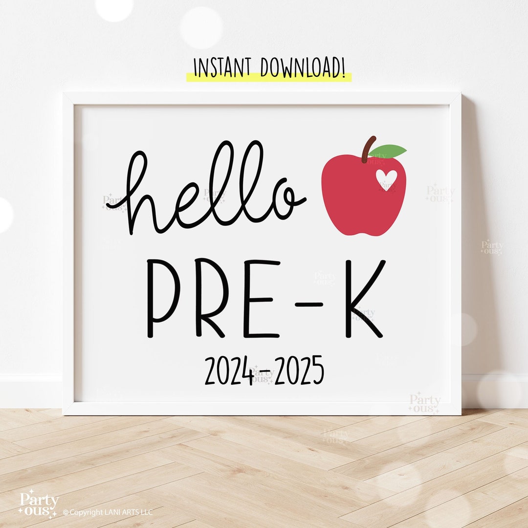 First Day of Pre K Sign Hello Pre-k Sign Back to School Sign Printable ...