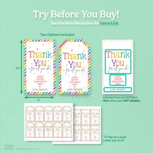 Editable Teacher Appreciation Week Gift Tags Thank You for All - Etsy