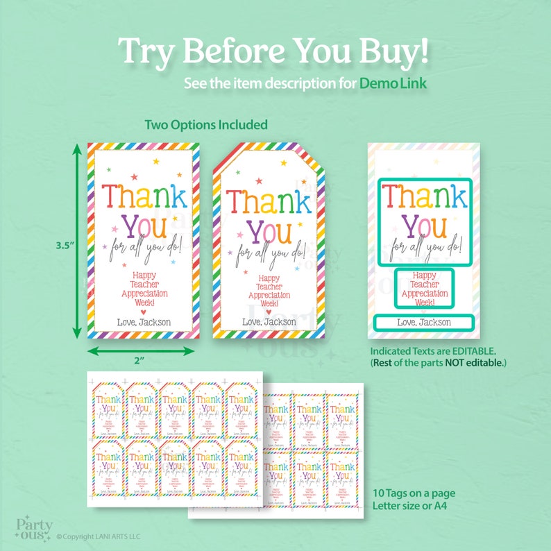 Editable Teacher Appreciation Week Gift Tags Thank You for All - Etsy