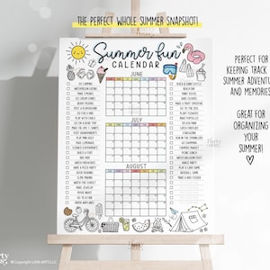 Printable Summer Calendar Poster Summer Fun Family Planner Checklist ...