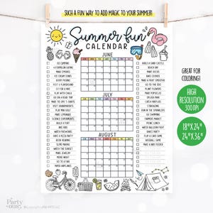 Printable Summer Calendar Poster Summer Fun Family Planner Checklist ...