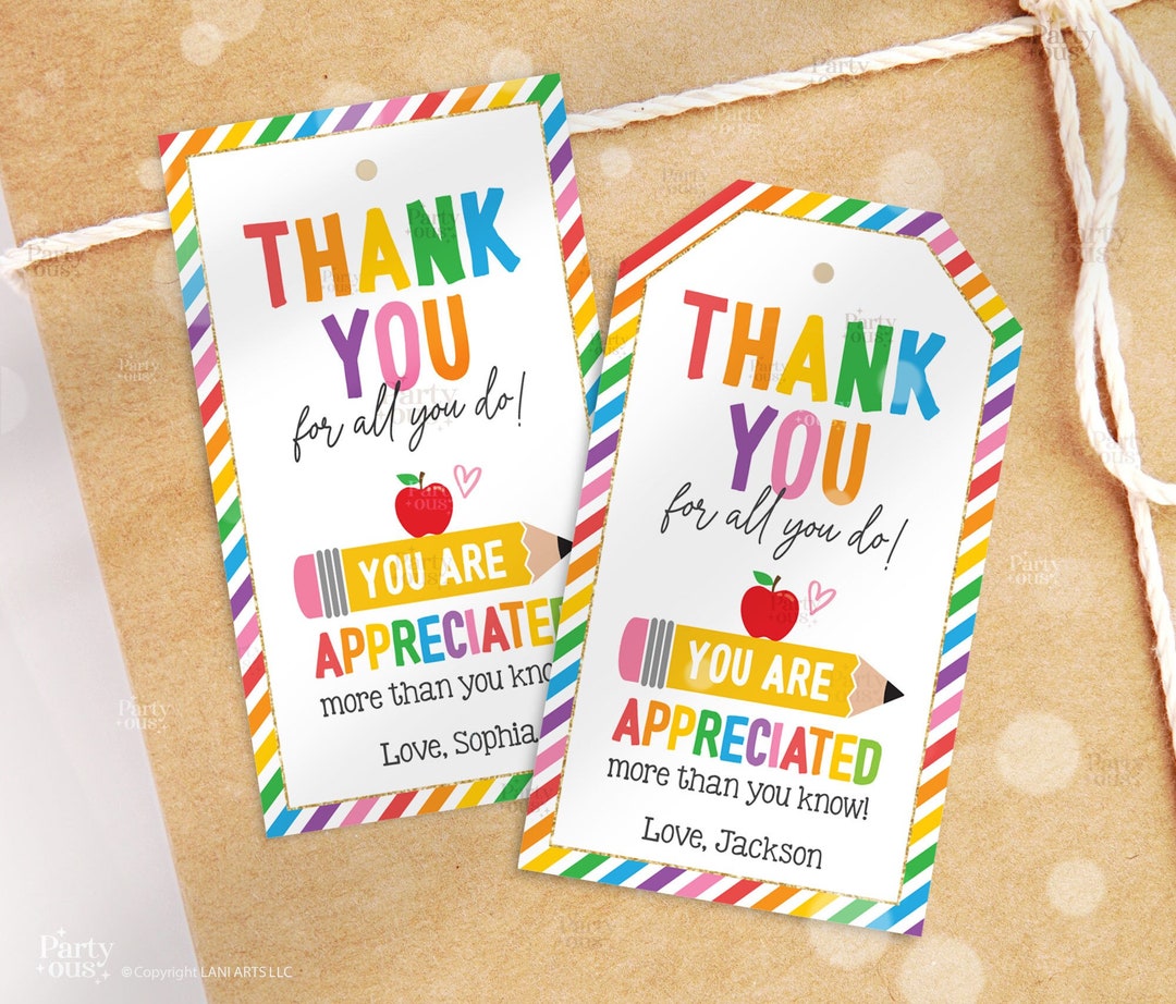 Editable Teacher Appreciation Week Gift Tags Thank You Teacher Gift Tag ...