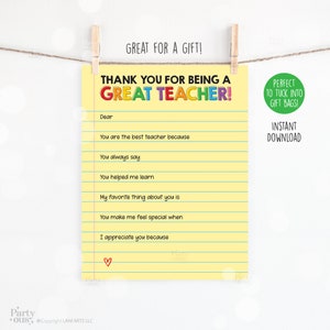 Teacher Appreciation Week Printable Teacher Appreciation Gift Thank You ...