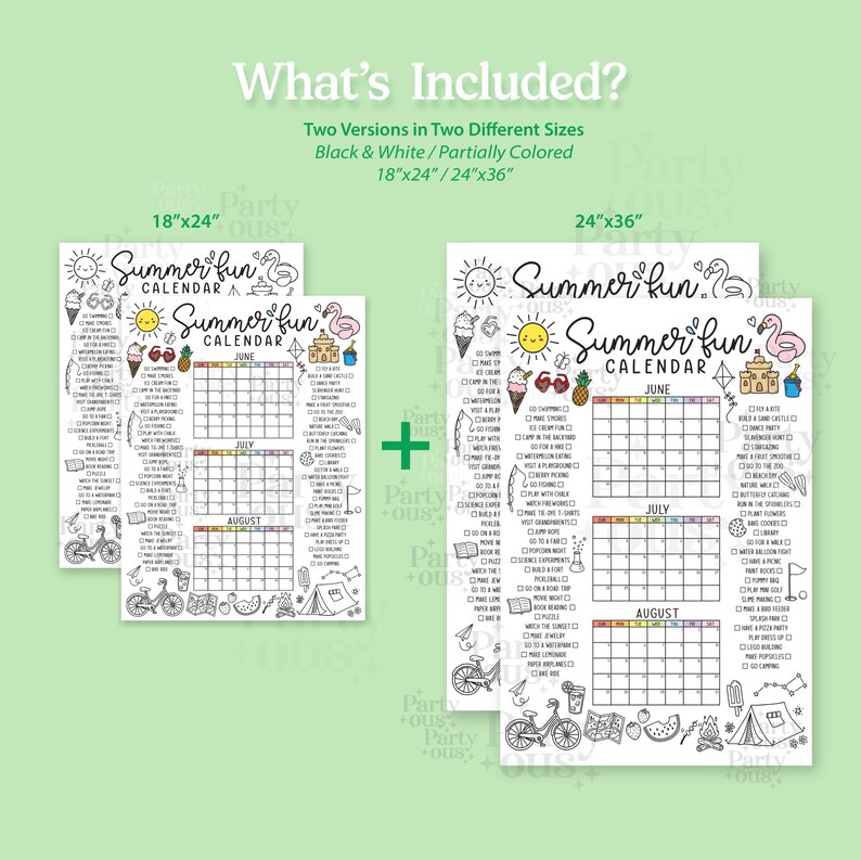 Printable Summer Calendar Poster Summer Fun Bucket List Family Planner ...