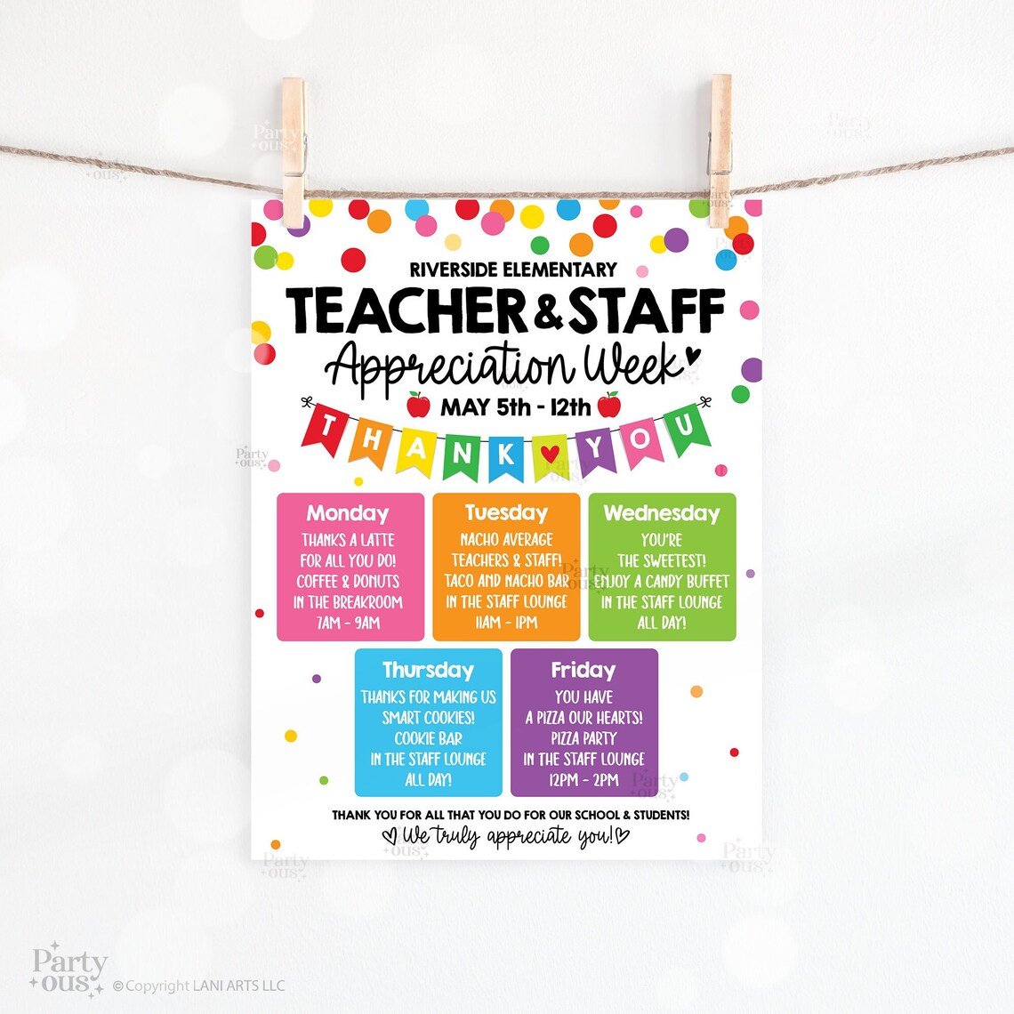 Editable Teacher Appreciation Week Itinerary Poster Teachers Staff ...