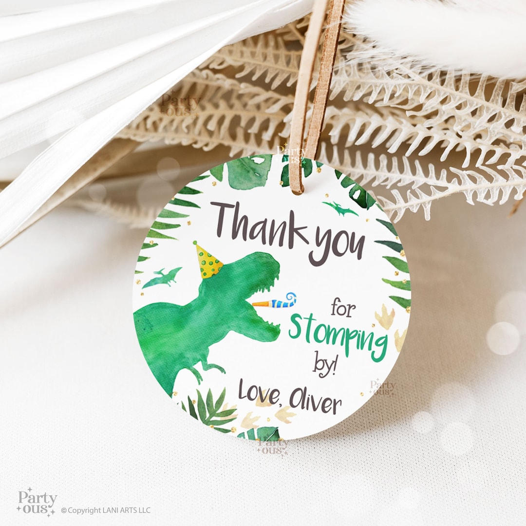 Editable Dinosaur Birthday Gift Tags Dino Party Favor Tags Thank You ...