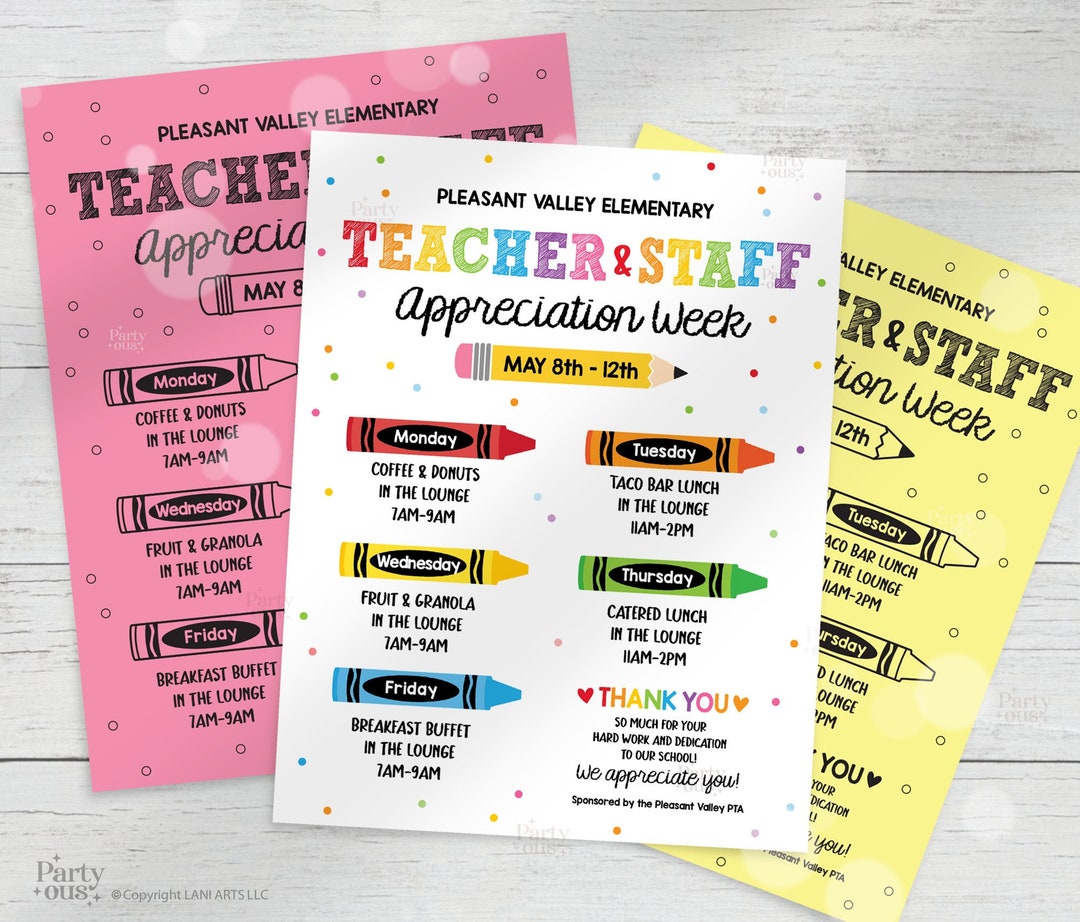 Editable Teacher Appreciation Week Itinerary Poster Teachers Staff ...
